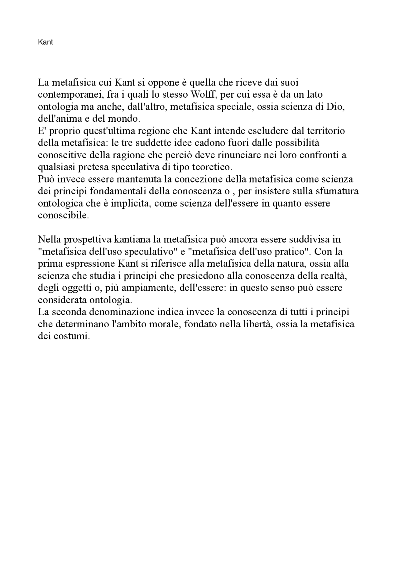 Kant Critica Alla Metafisica Docsity