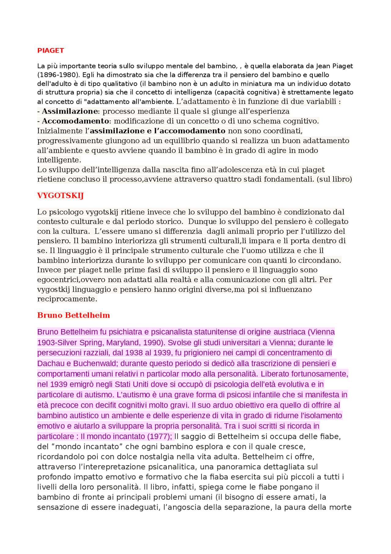 Lo Sviluppo Cognitivo Docsity