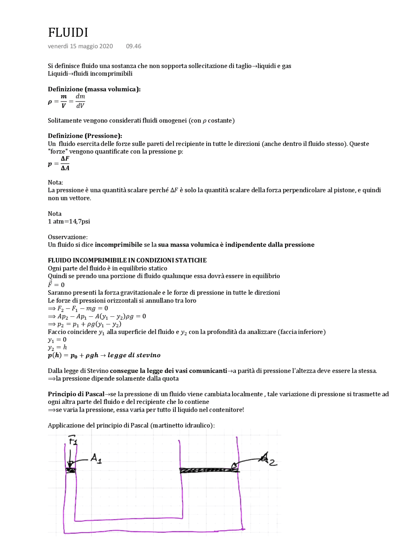 STATICA E DINAMICA DEI FLUIDI | Appunti di Fisica - Docsity