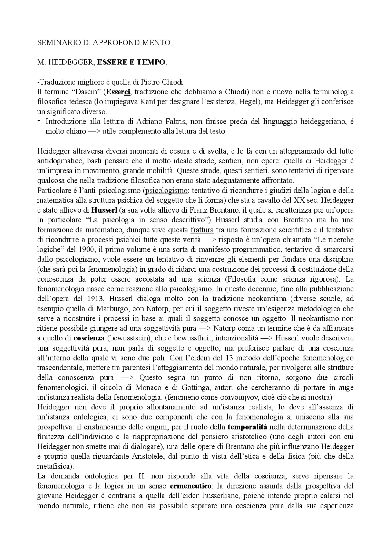 Seminario Essere E Tempo Docsity