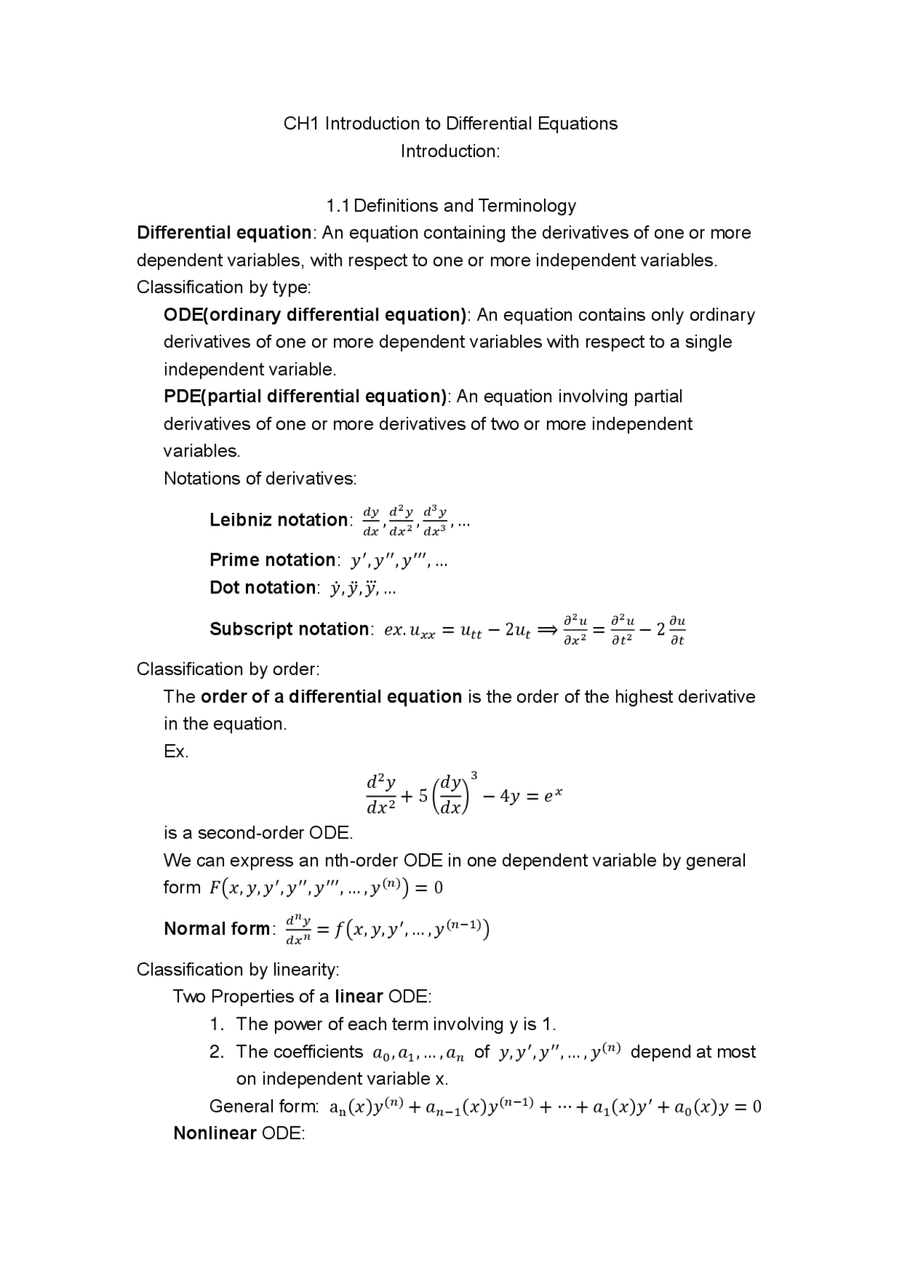 Ch1 Introduction To Differential Equations Docsity