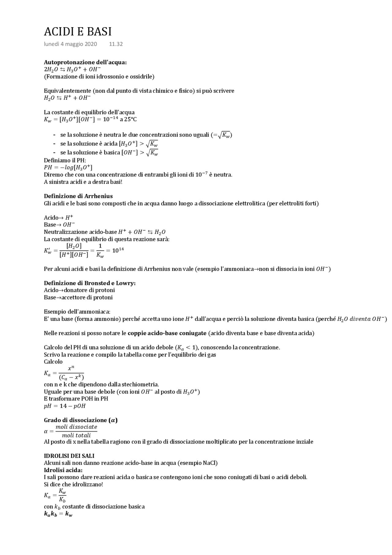 ACIDI e BASI, IDROLISI E SOLUBILITA' - Docsity