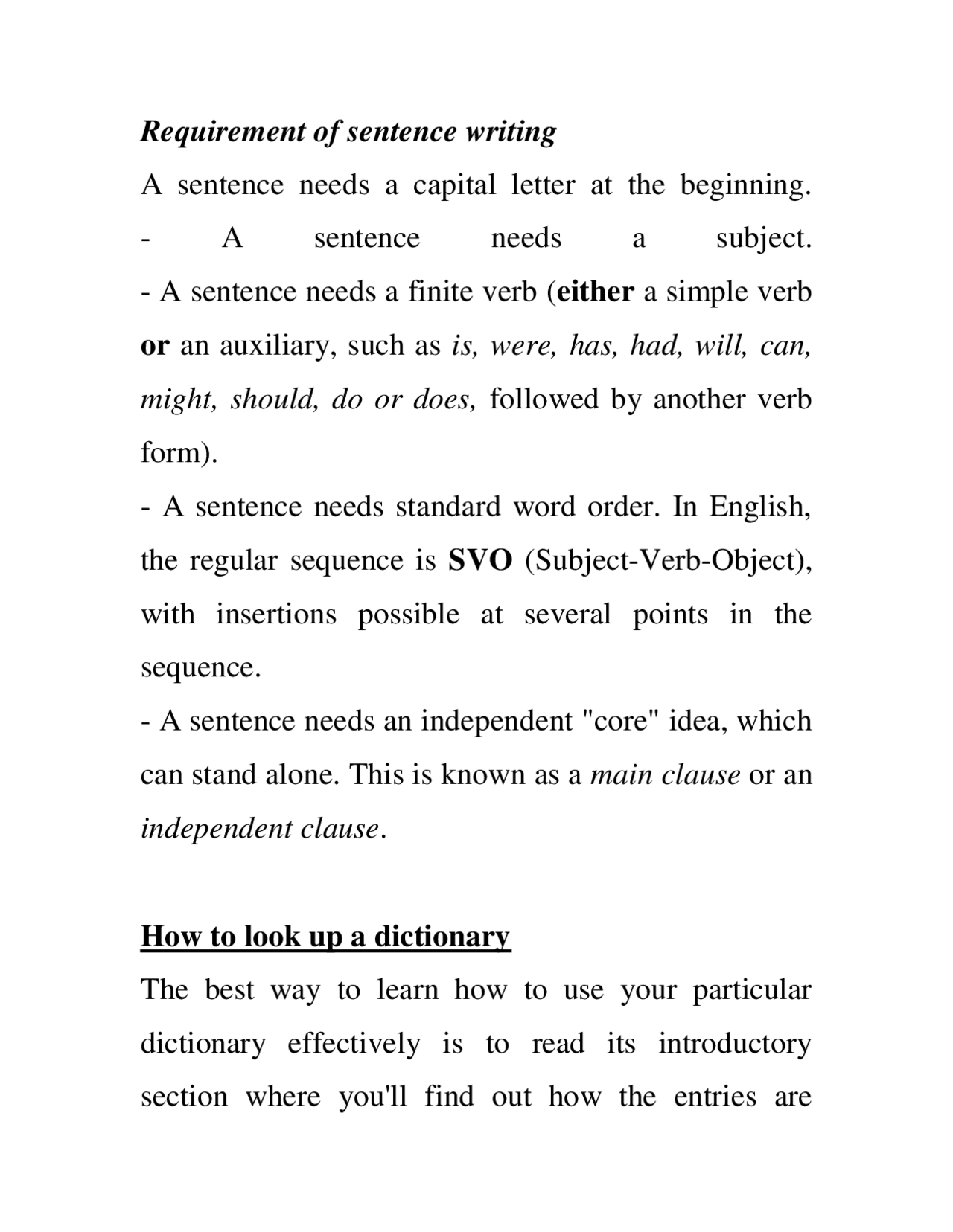 Tips for sentence writing - Docsity