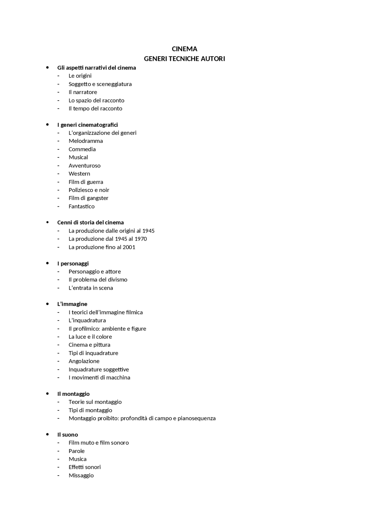 "CINEMA - generi, tecniche, autori" - Roberto Campari - Docsity