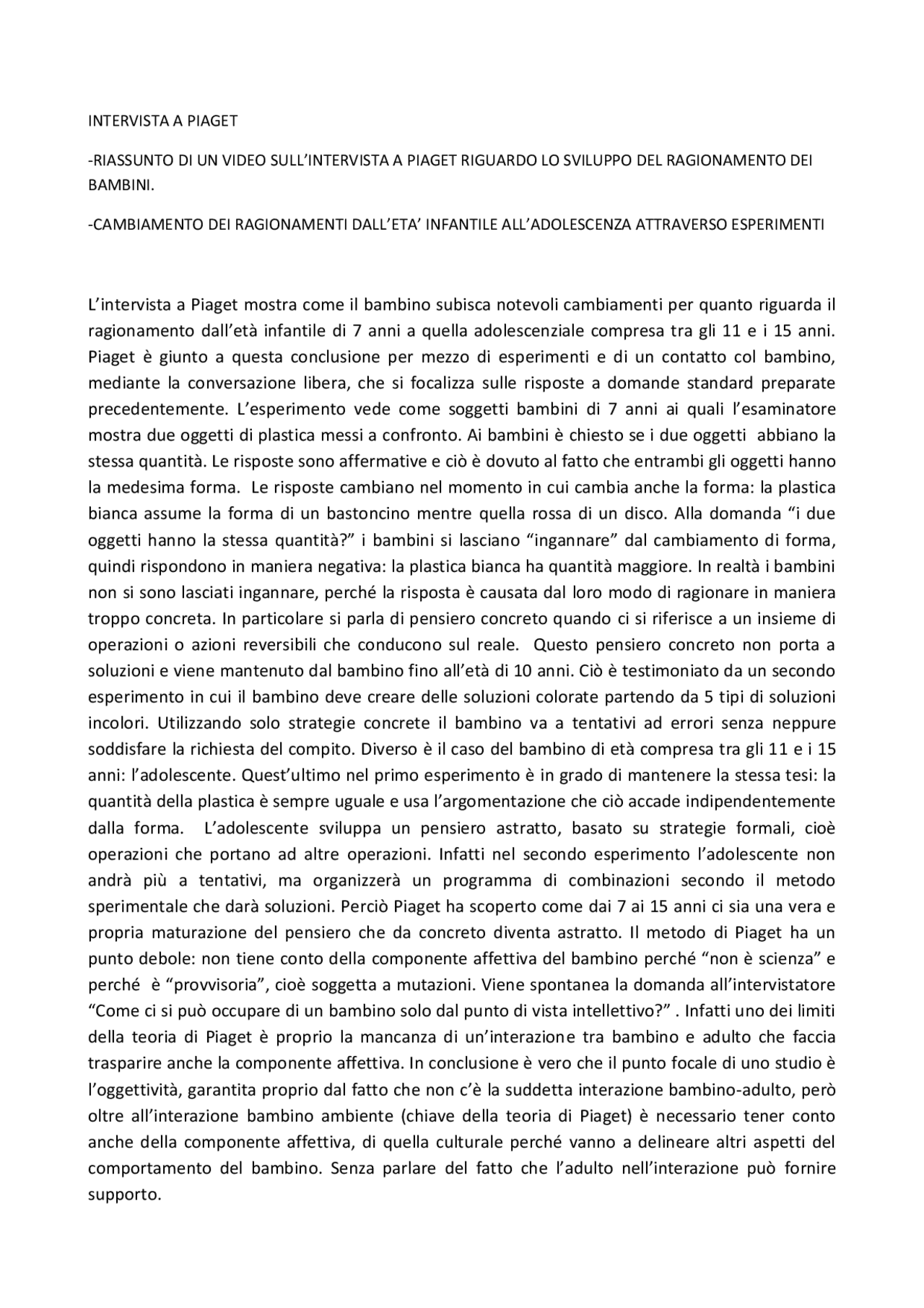 Intervista A Jean Piaget Docsity