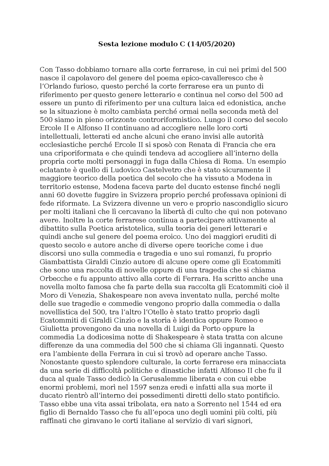 Tasso E La Gerusalemme Liberata Docsity