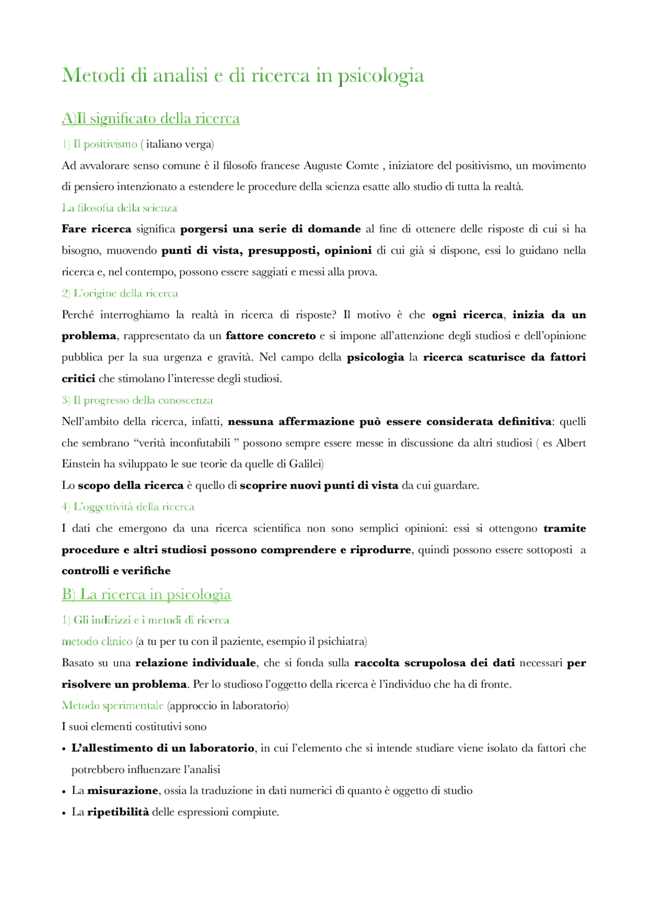 Metodi Di Analisi E Di Ricerca In Psicologia Docsity