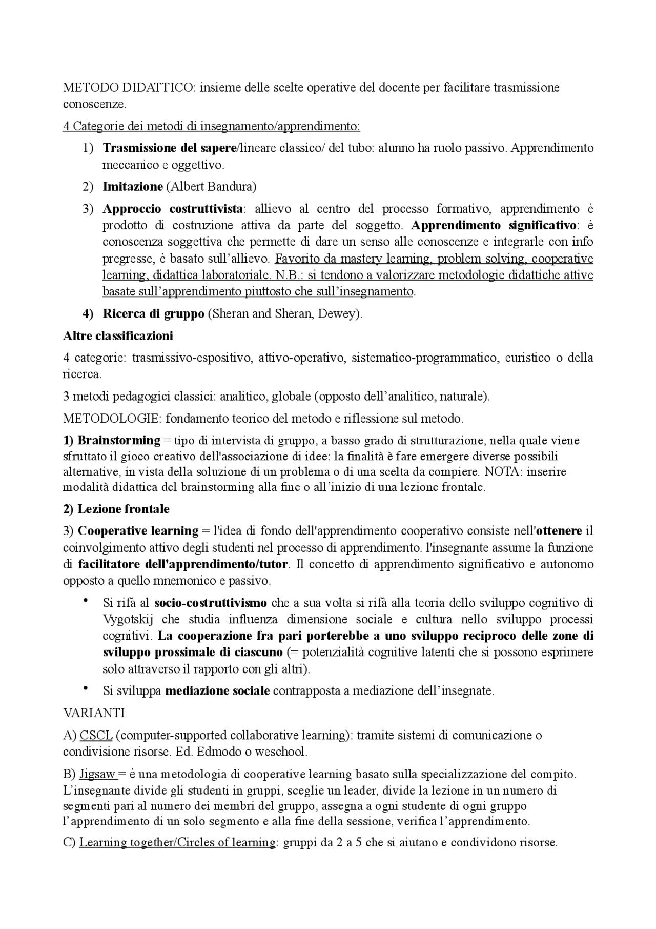 Avvertenze Generali Metodologie Didattiche Docsity