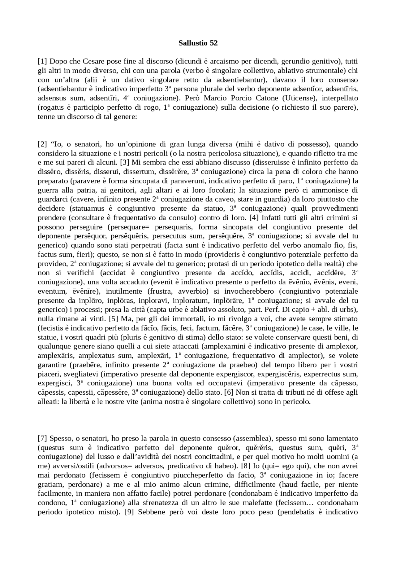 Traduzione E Analisi Sallustio De Catilinae Coniuratione 52