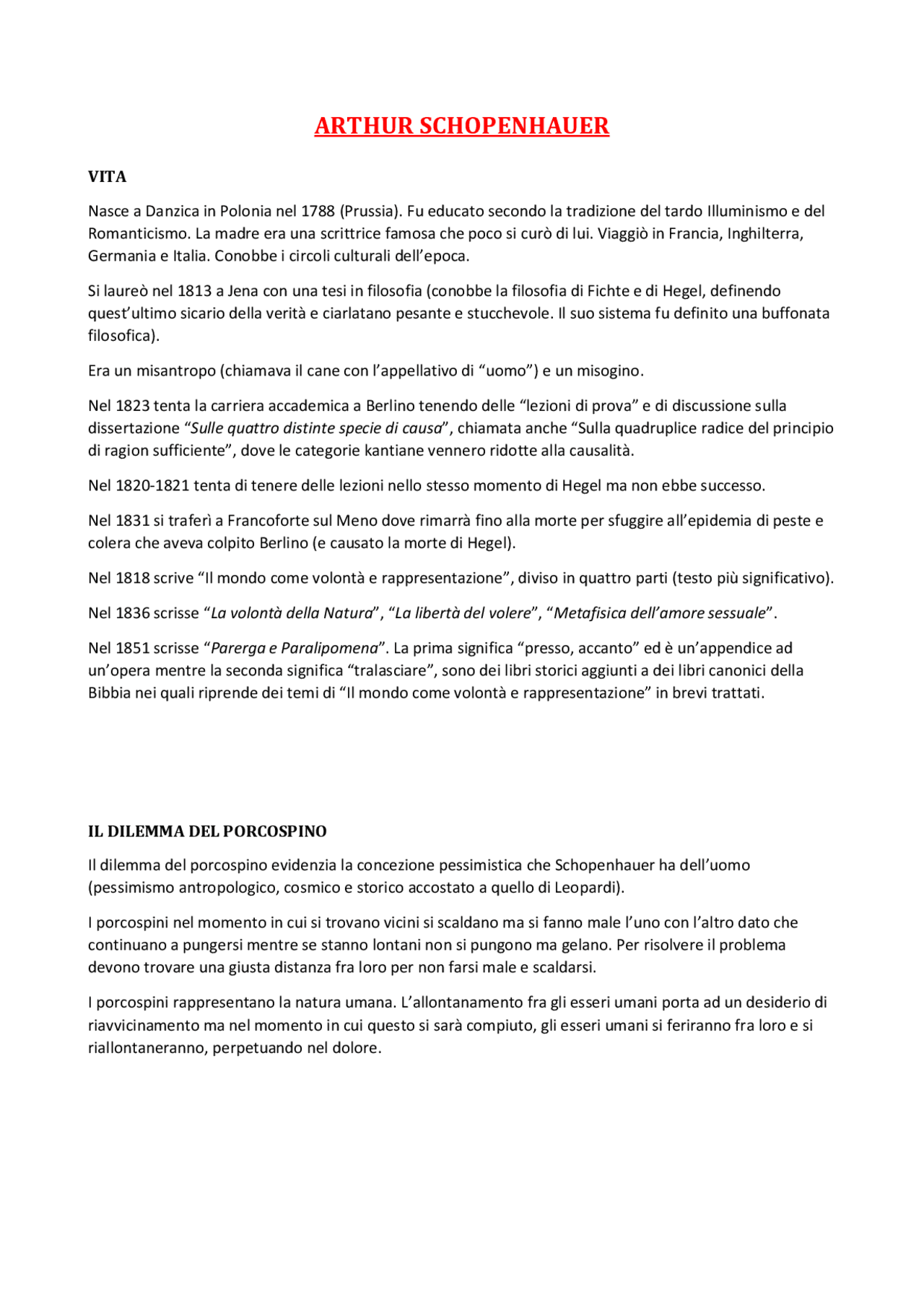 Arthur Schopenhauer - Docsity