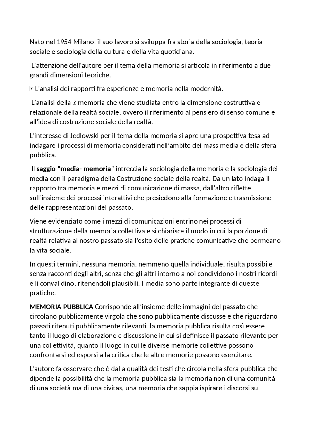 Paolo Jedlowski Memorie Comuni E Memoria Pubblica Docsity