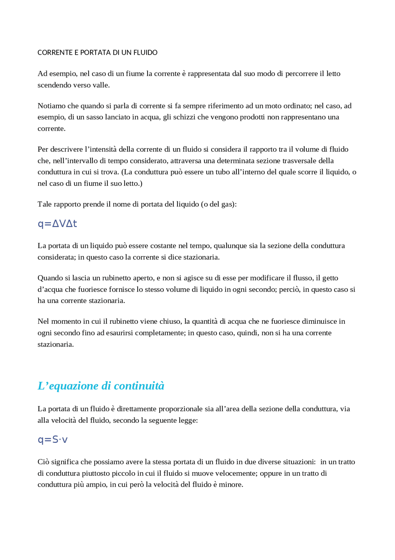 CORRENTE E PORTATA DI UN FLUIDO - Docsity