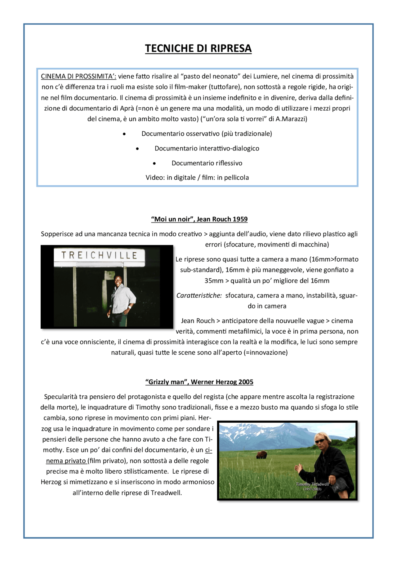 Appunti di tecniche di ripresa, Accademia di Belle Arti di Brera - Docsity