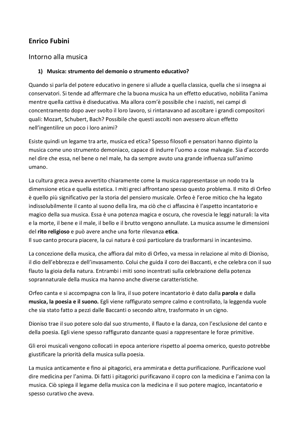 Riassunto Libro Fubini Docsity