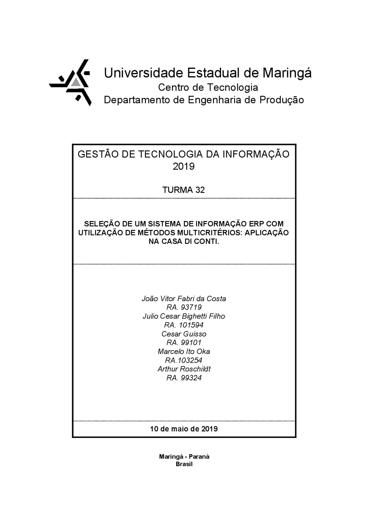 SeleÇÃo De Um Sistema De InformaÇÃo Erp Com UtilizaÇÃo De MÉtodos
