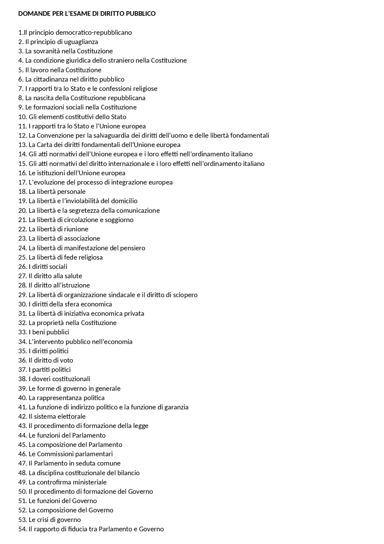 Domande E Risposte Esame Diritto Pubblico Docsity