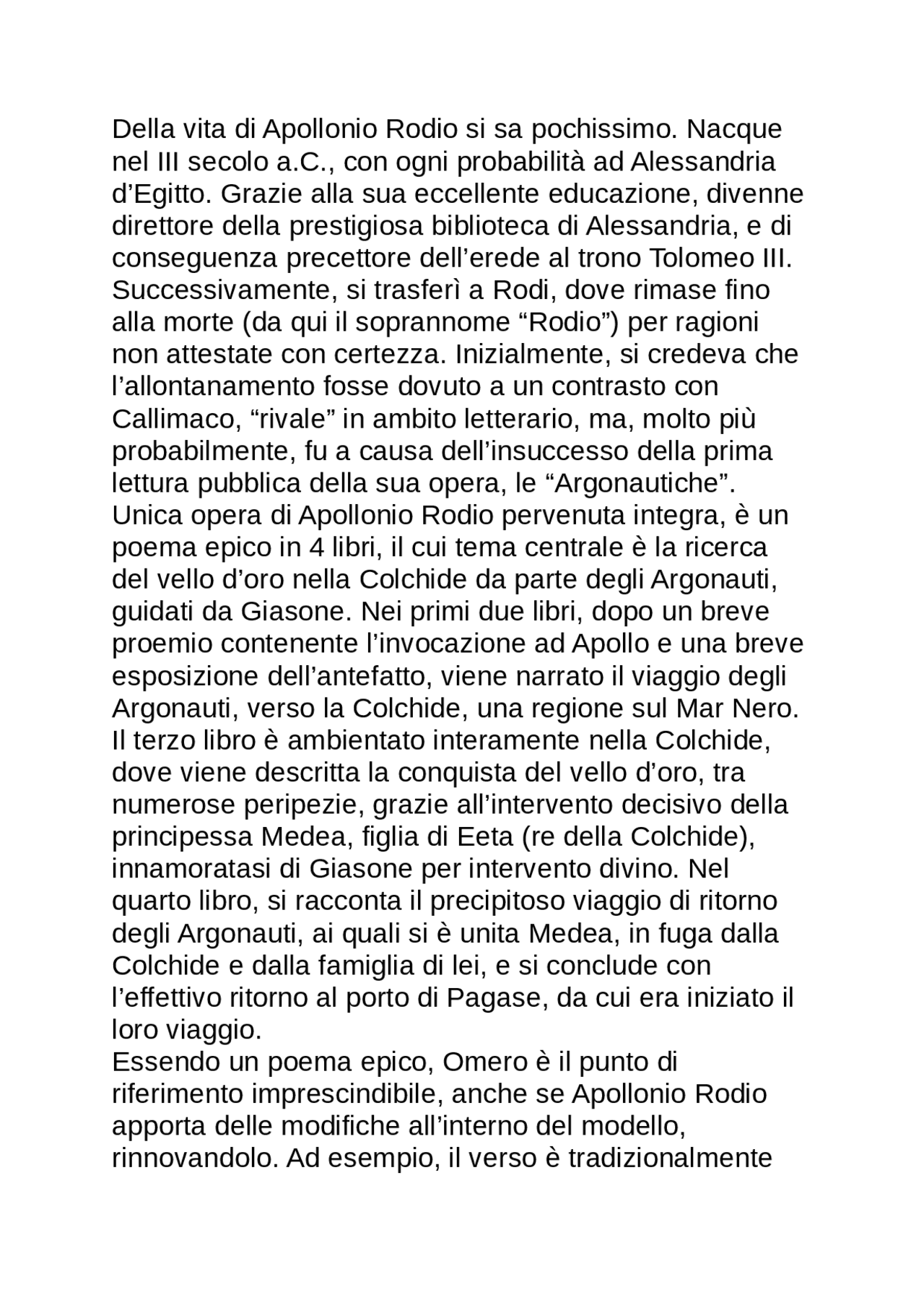 Approfondimento Apollonio Rodio - Docsity
