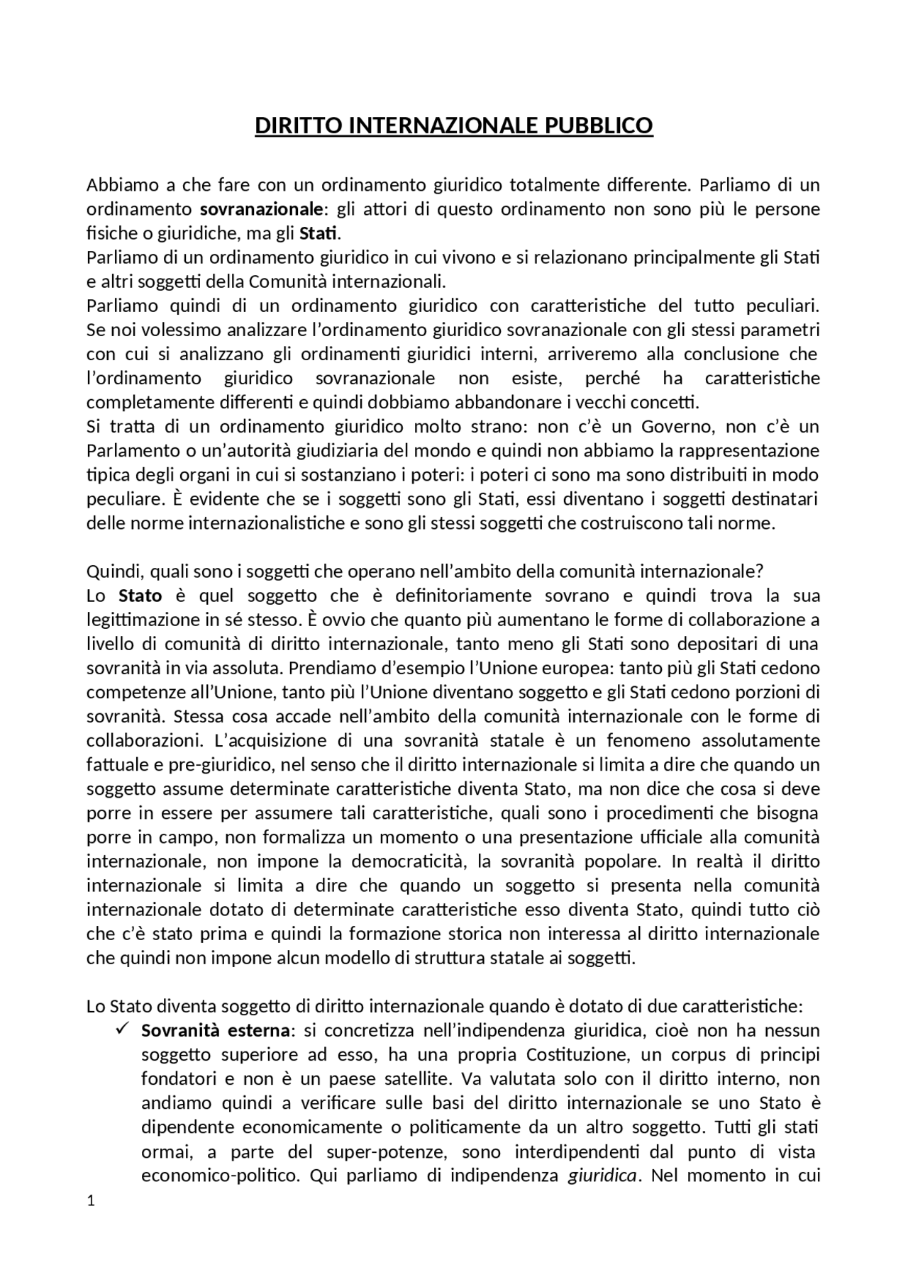 Diritto internazionale pubblico | Appunti di Diritto Internazionale | Docsity
