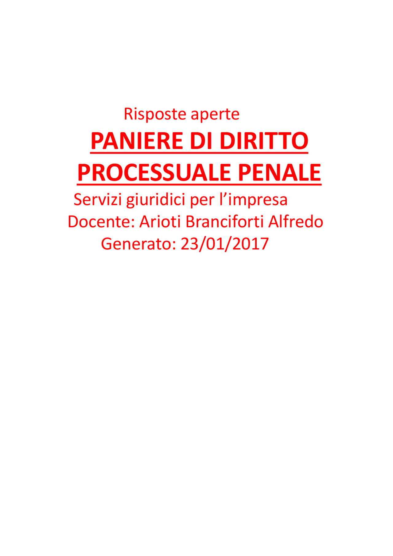 Risposte Aperte Paniere Di Diritto Processuale Penale Ecampus Servizi