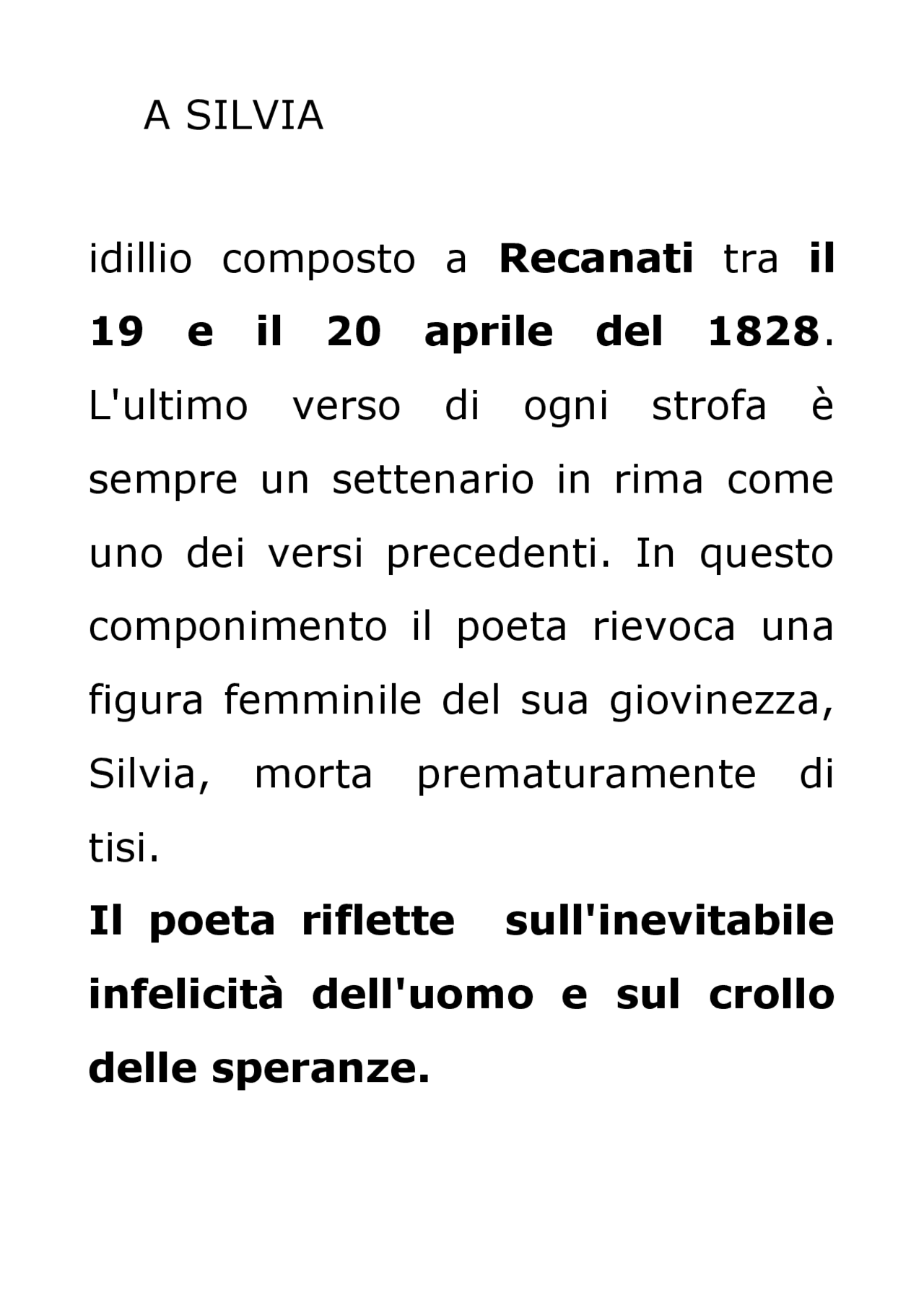 Poesia A Silvia Di Leopardi Docsity