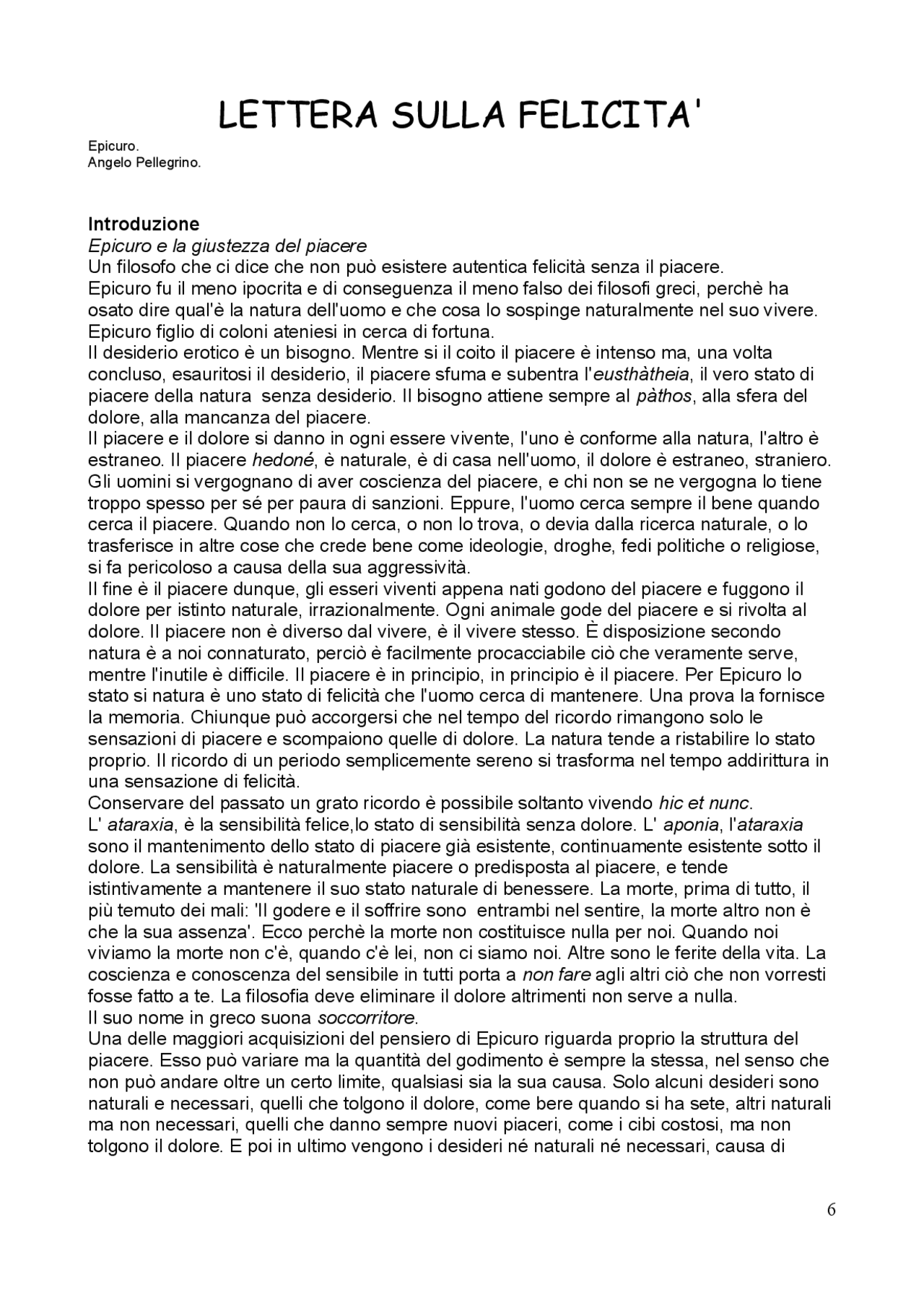 Lettera sulla felicità - Docsity