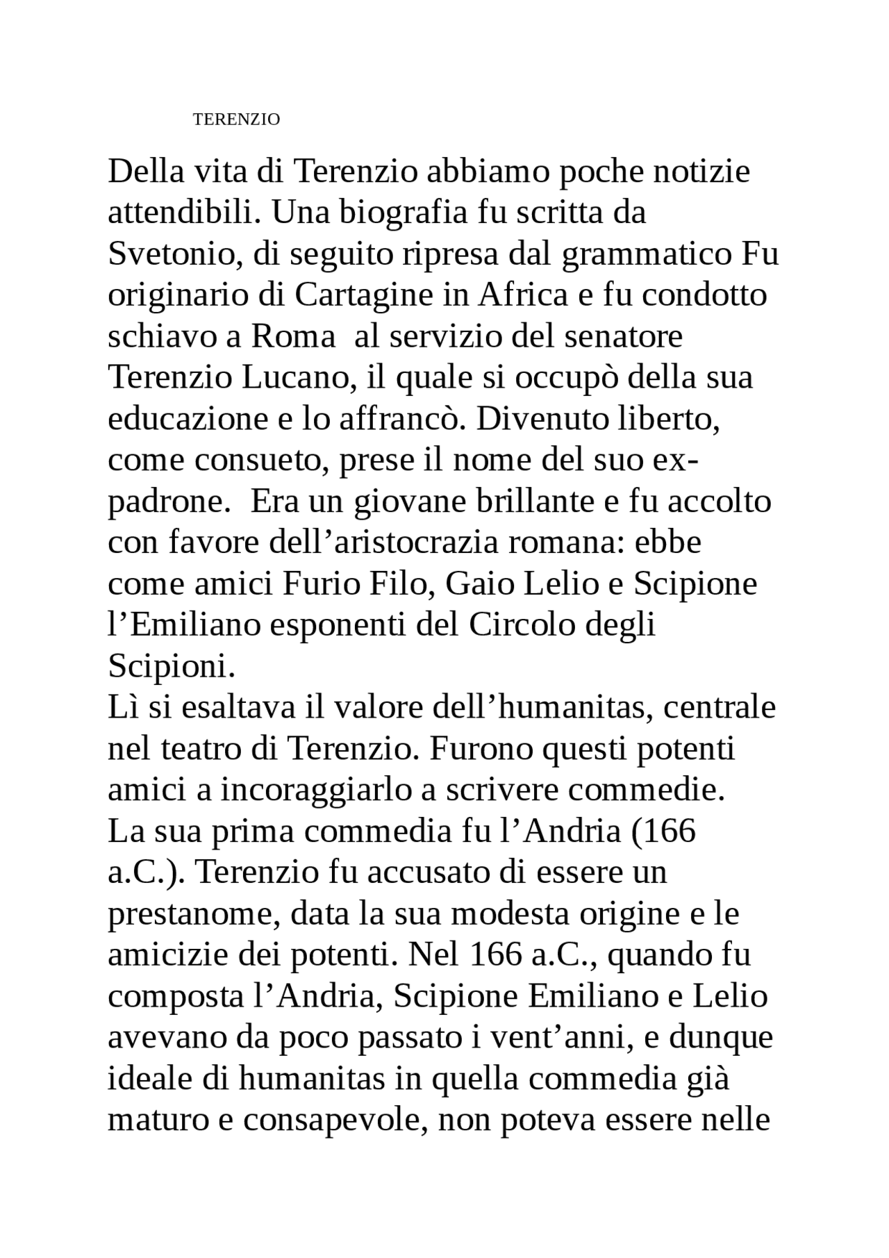 Riassunto Su Terenzio Docsity