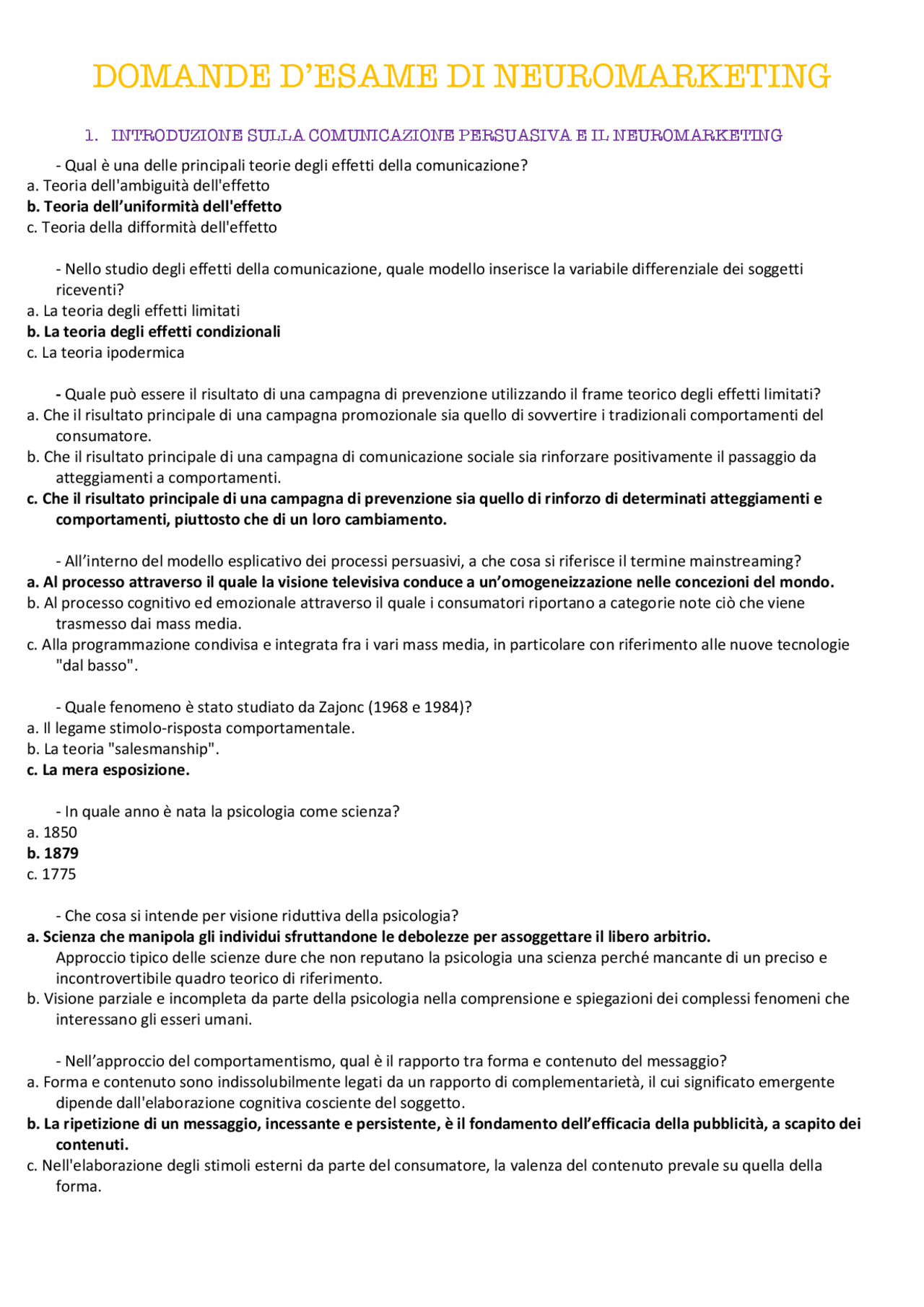 Domande Neuromarketing Completo Docsity