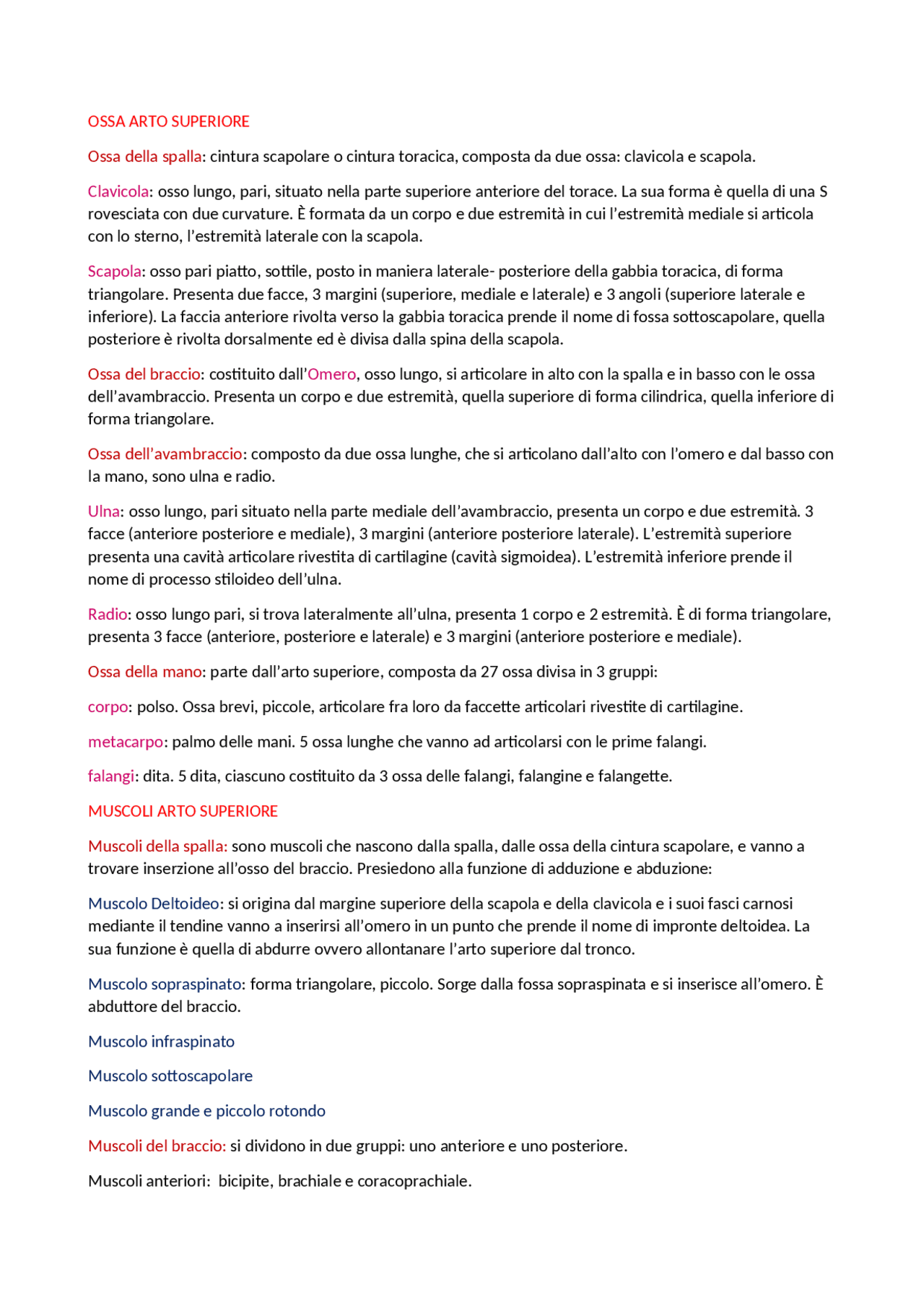 Anatomia Arto Superiore E Inferiore Docsity