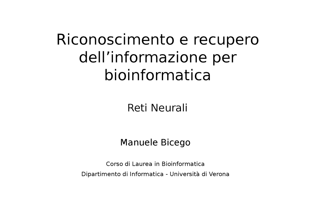 Manuale Bioinformatica Sulla Reti Neurali Dispense Di Elementi Di