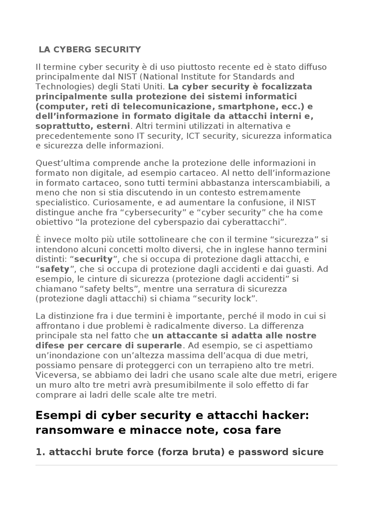 La cyber security e la sua efficacia - Docsity
