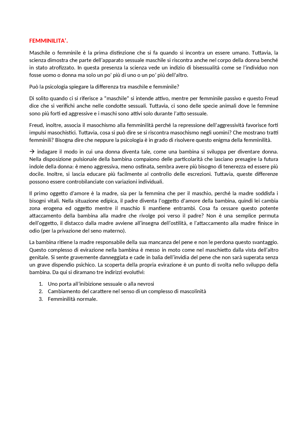 Freud Femminilità Introduzione Alla Psicoanalisi Docsity