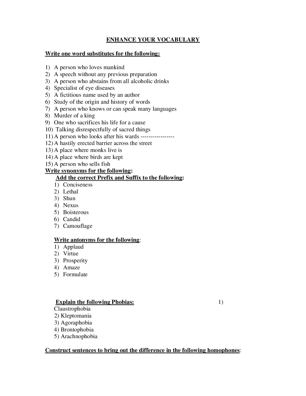 Enhance Your Vocabulary Lecture Notes English Docsity