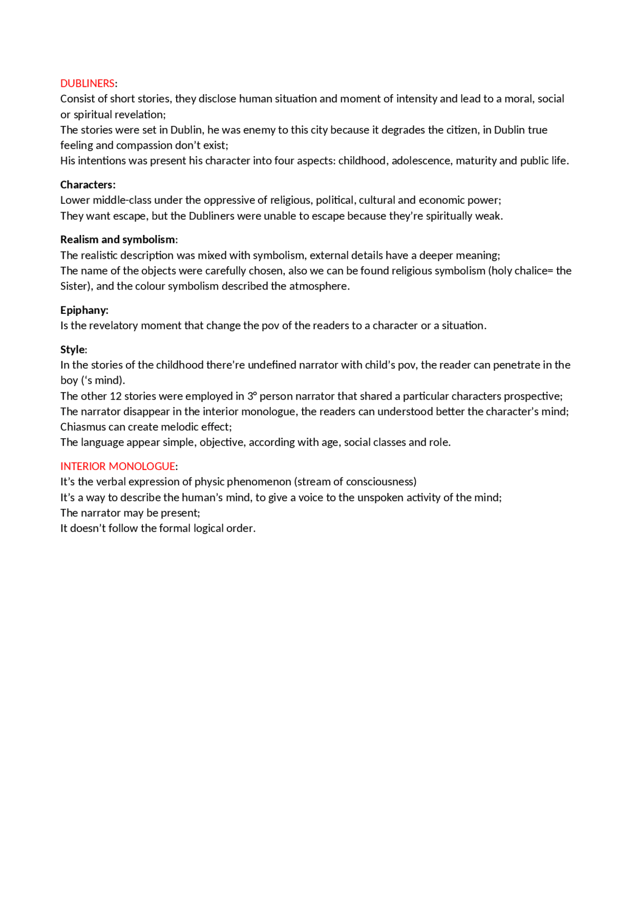 Dubliners e interior monologue - Docsity