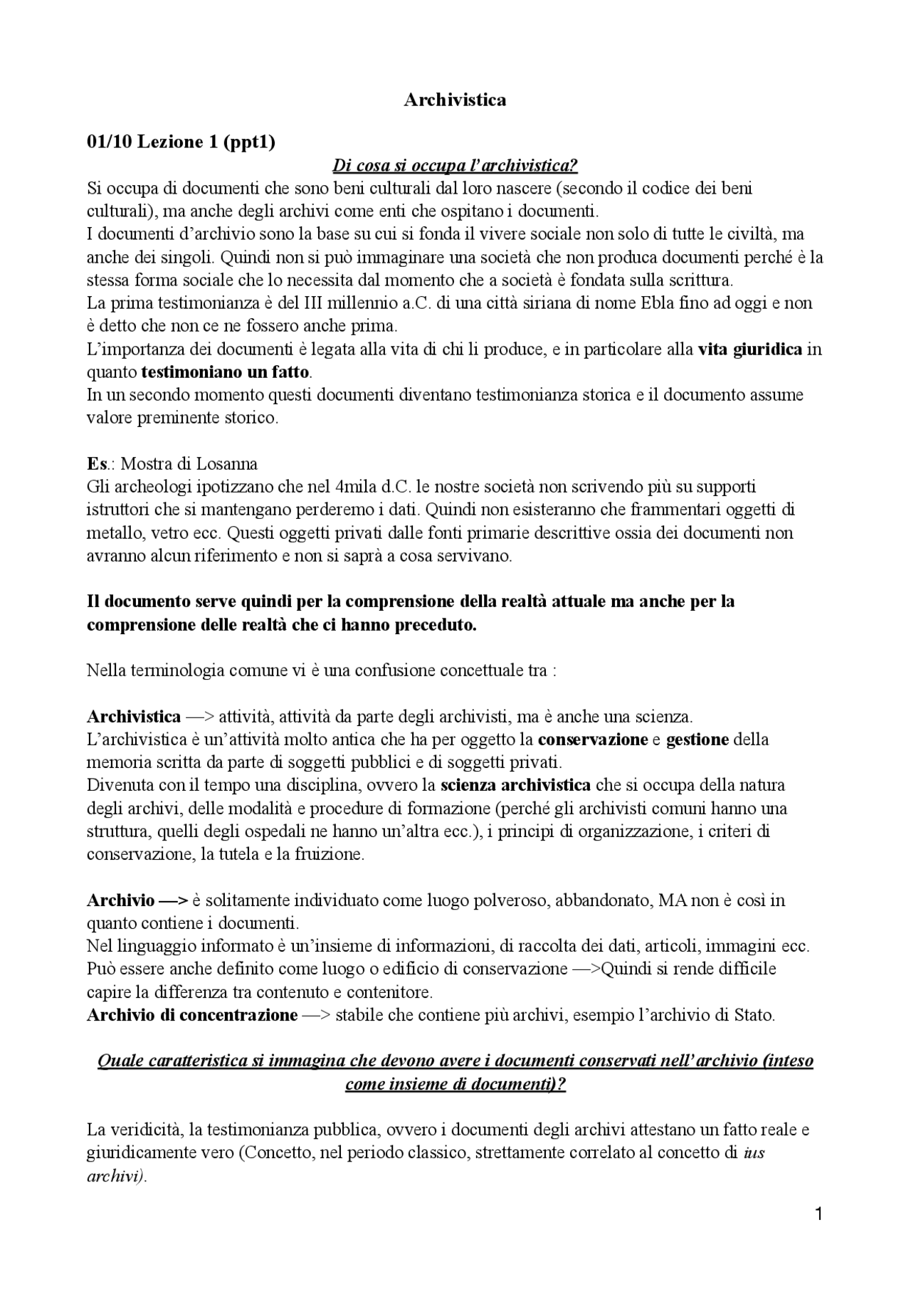 Archivistica - appunti e slide - Docsity