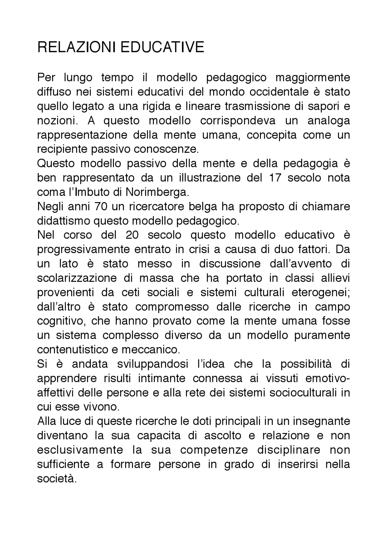 Riassunti Libro Relazioni Educative Docsity