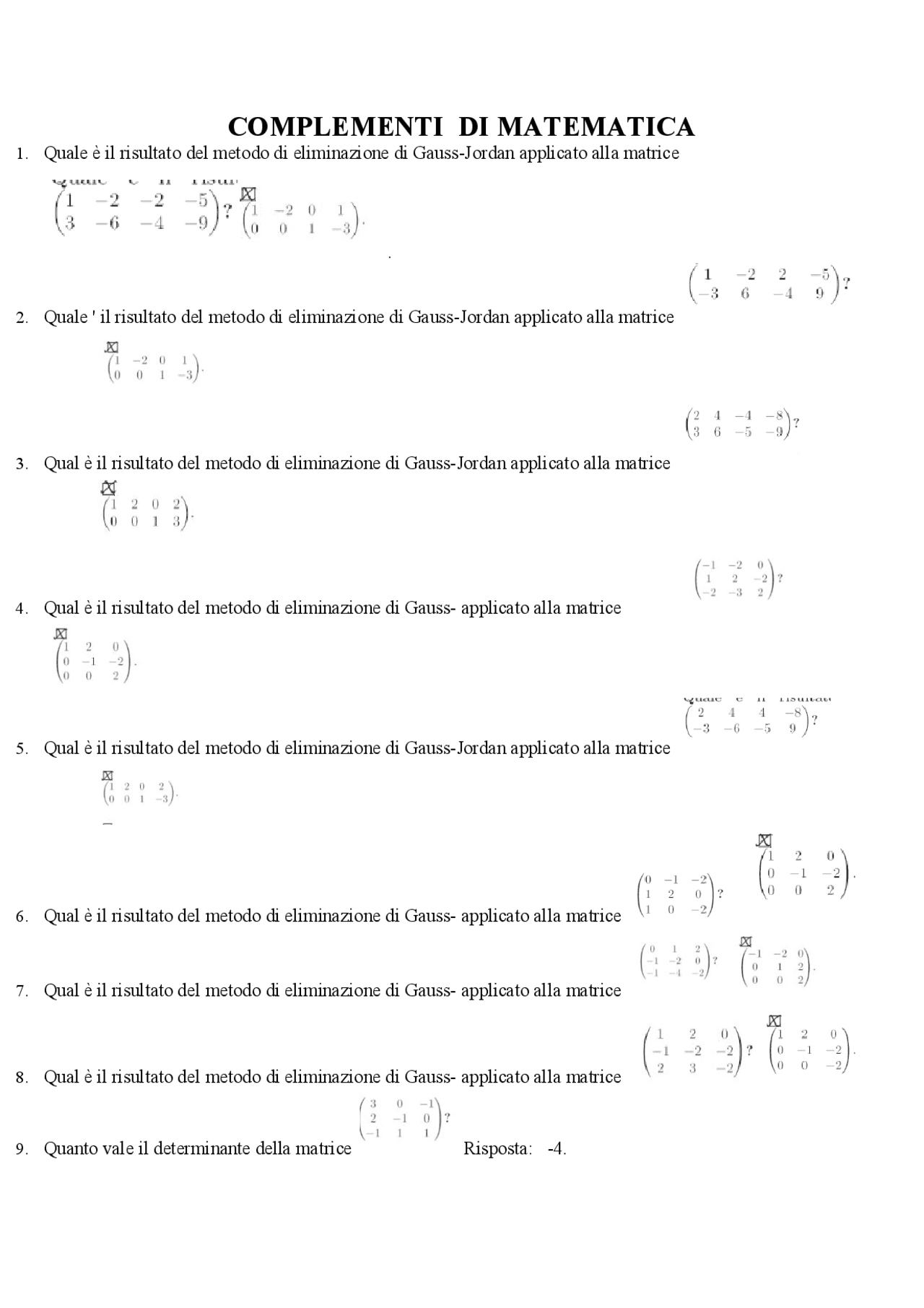 Complementi Di Matematica Docente Gennaro Amendola Docsity
