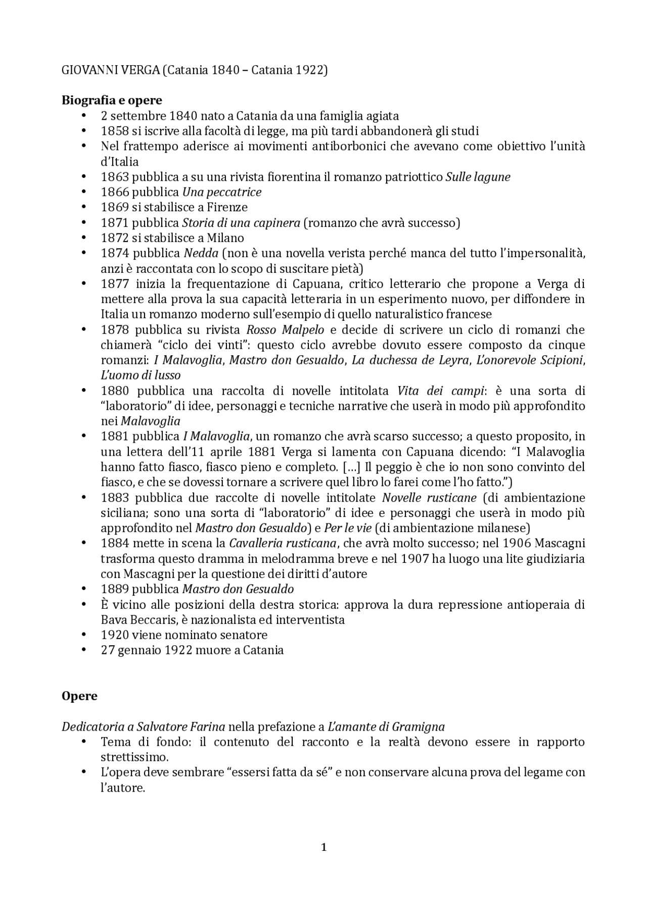 Giovanni Verga Vita E Opere Docsity