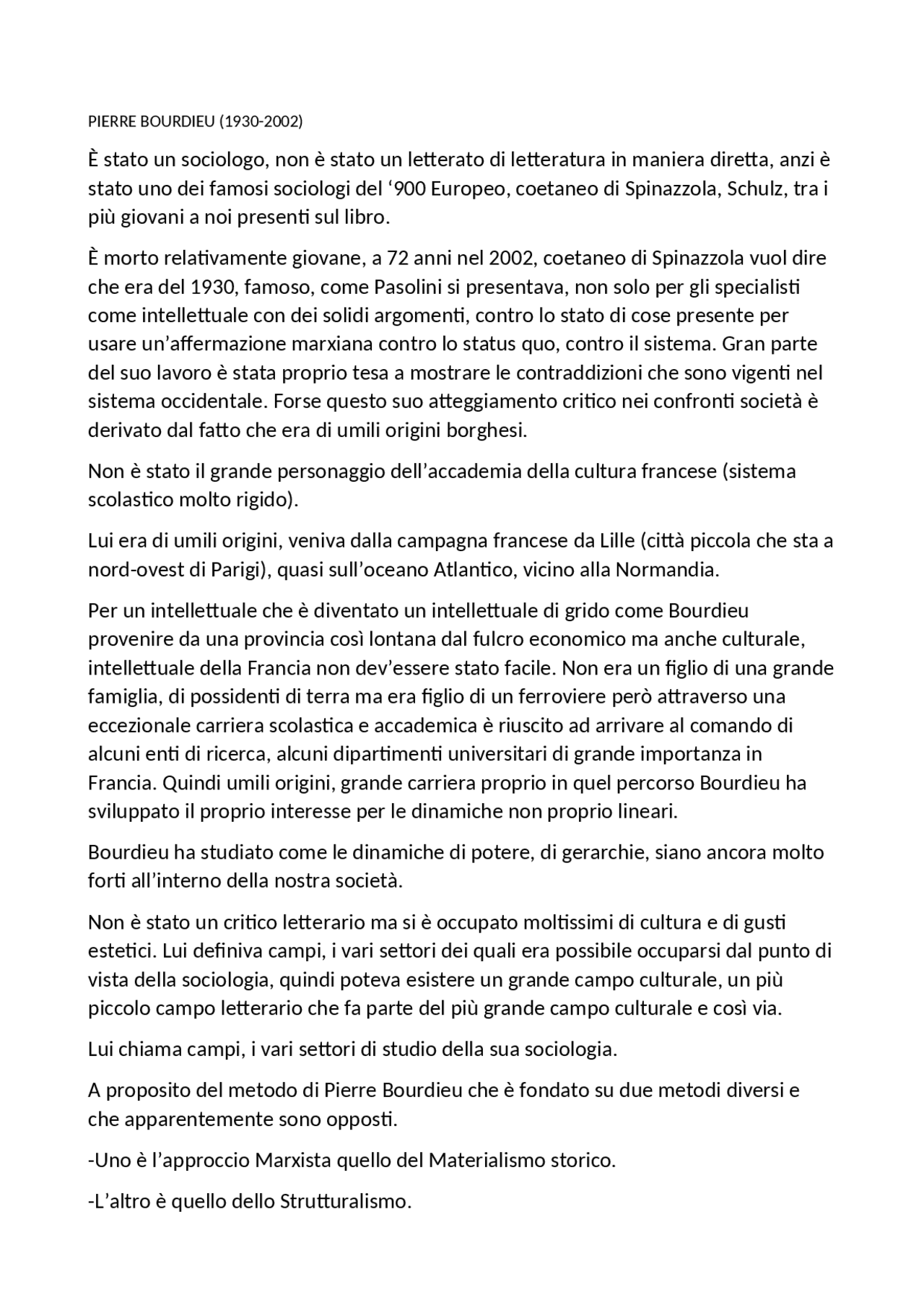 Pierre Bourdieu Vita Pensiero Docsity