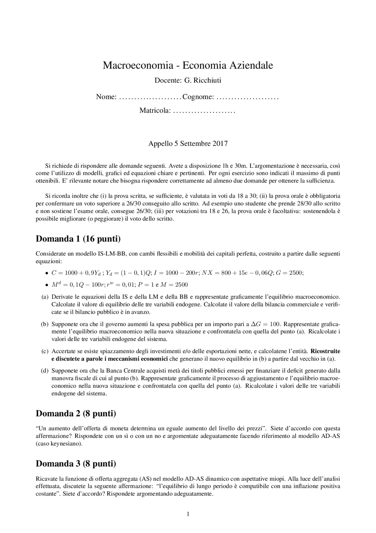 Esame Macroeconomia Docsity