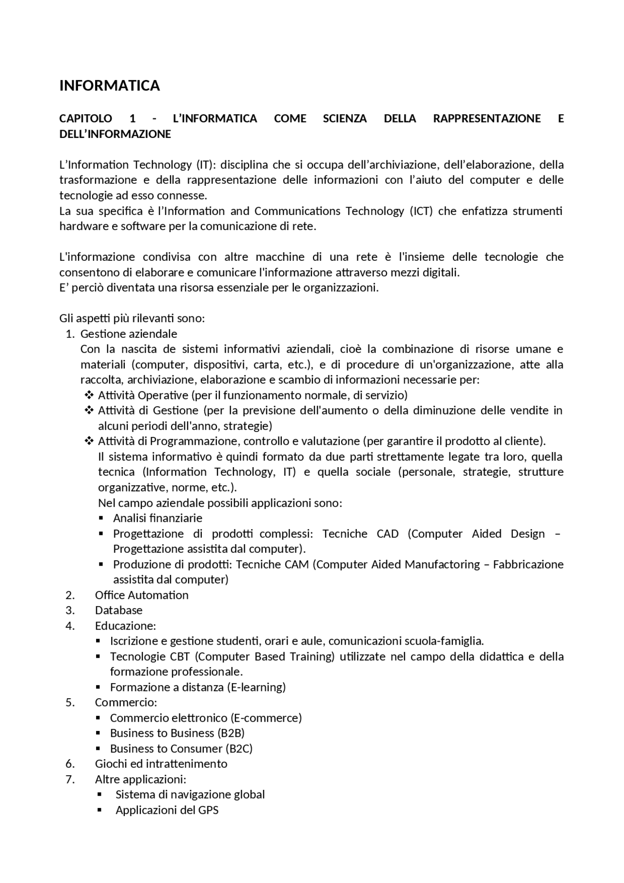 Riassunto Informatica Docsity