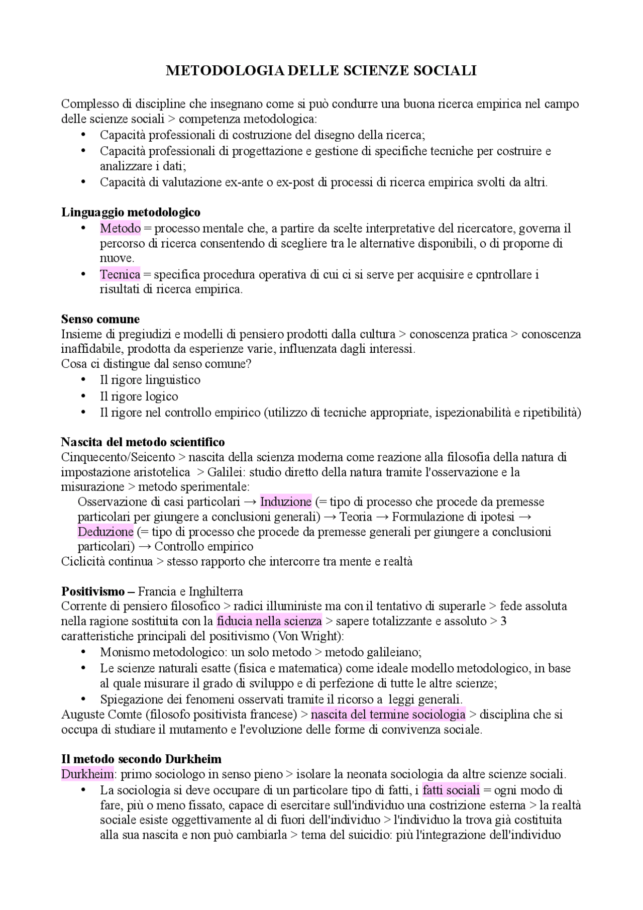 Metodologia Delle Scienze Sociali Docsity