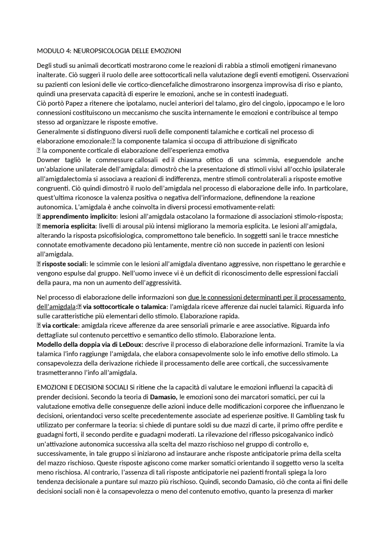 Modulo 4 Disturbi Emozioni Docsity