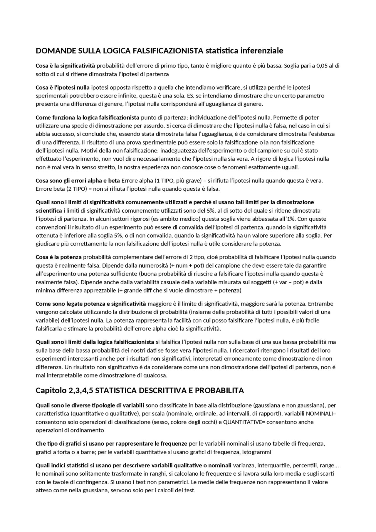 Statistica Psicometrica Benassi 2020 Docsity