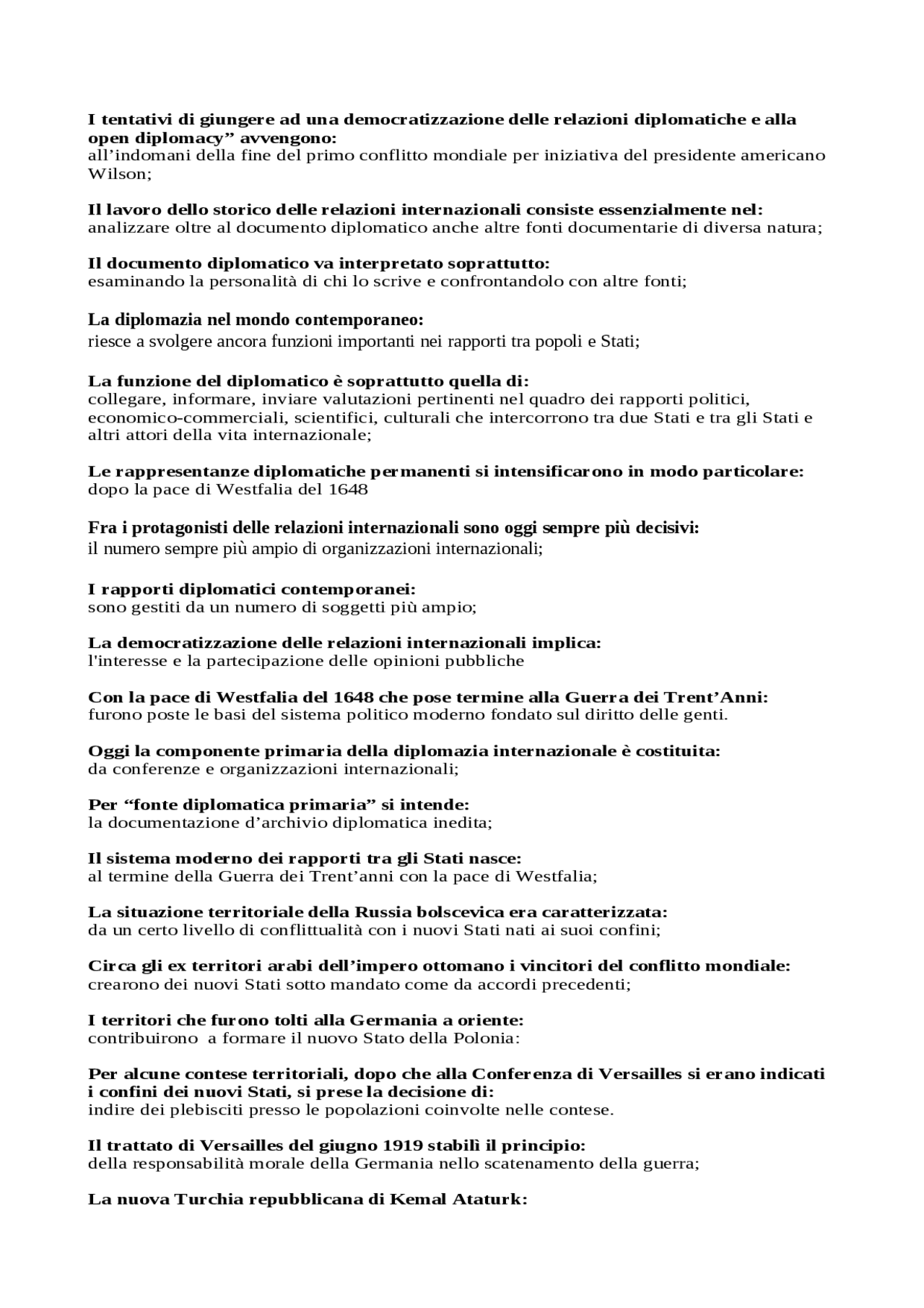 Test Esami Storia Delle Relazioni Internazionali Unicusano Docsity
