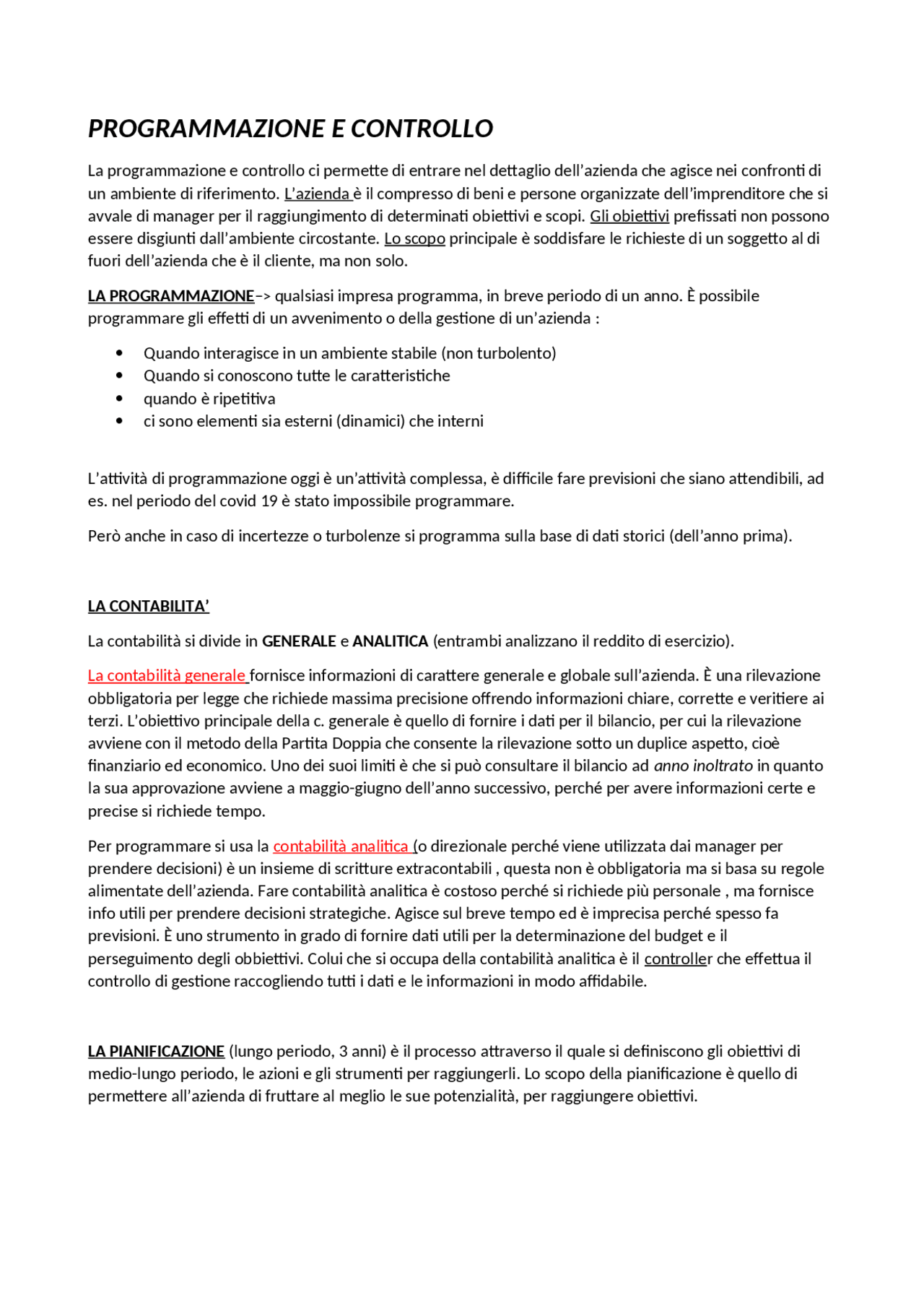 Programmazione E Controllo Docsity