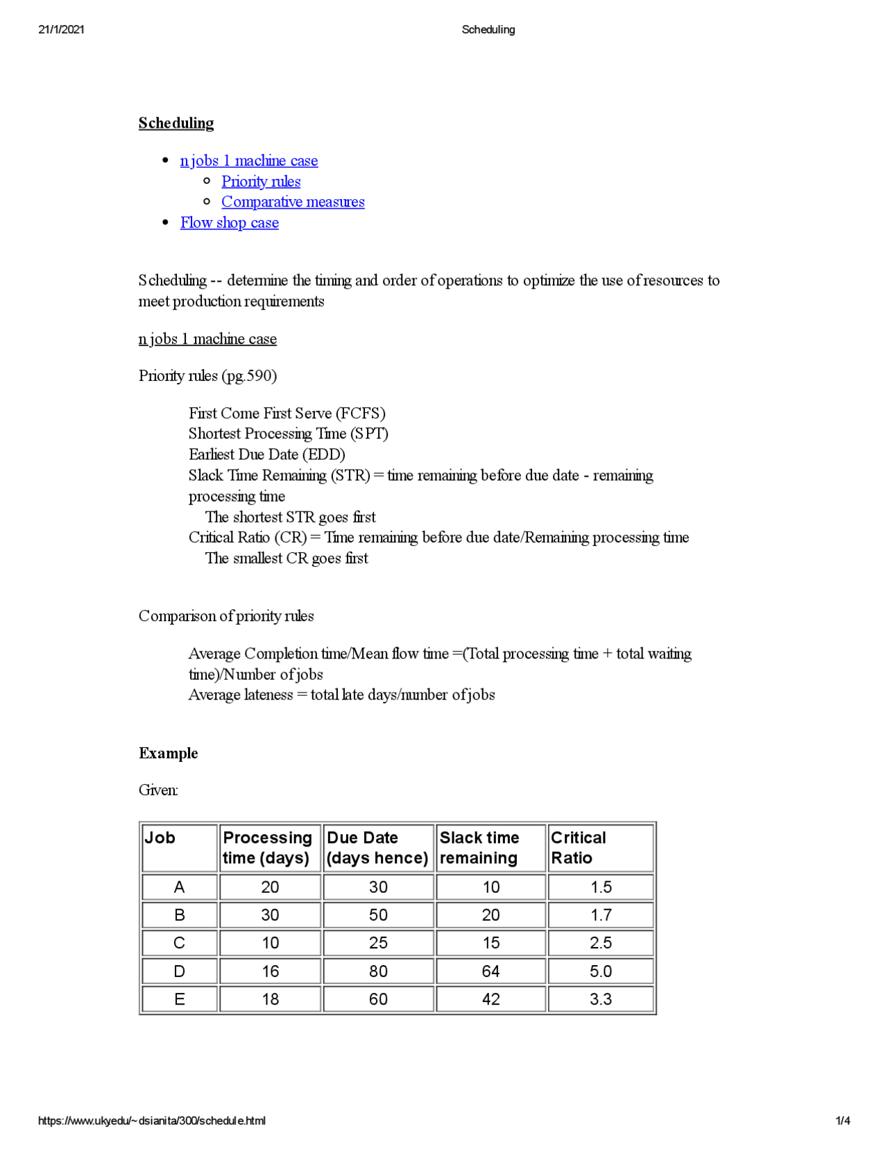 Scheduling exercises - Docsity