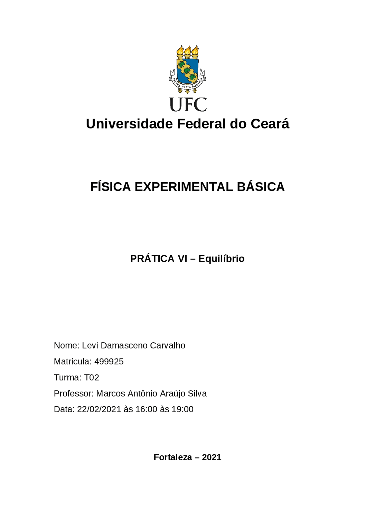 PrÁtica 6 Equilíbrio Ufc Trabalhos Física Experimental Docsity