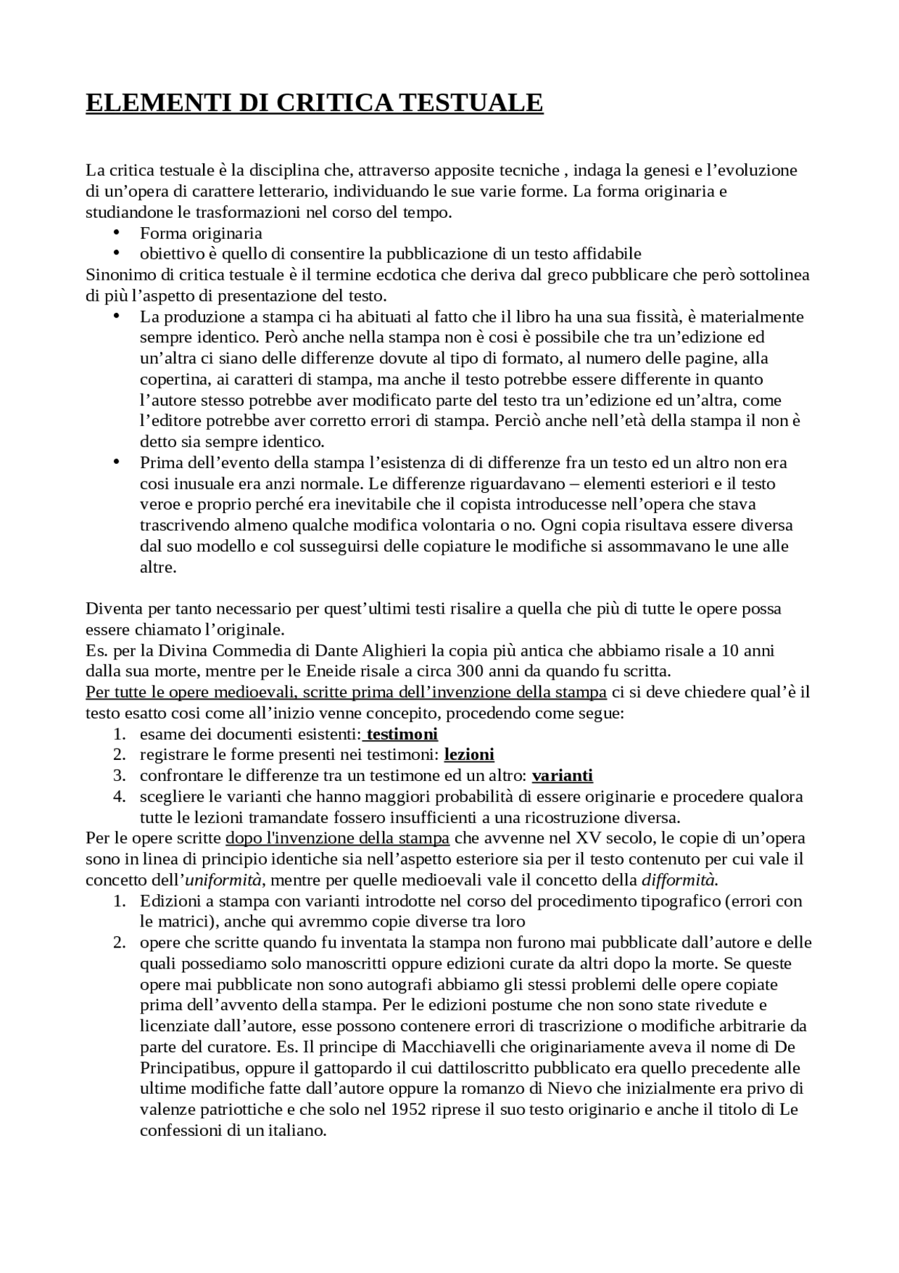 Elementi Di Critica Testuale Chiesa Docsity