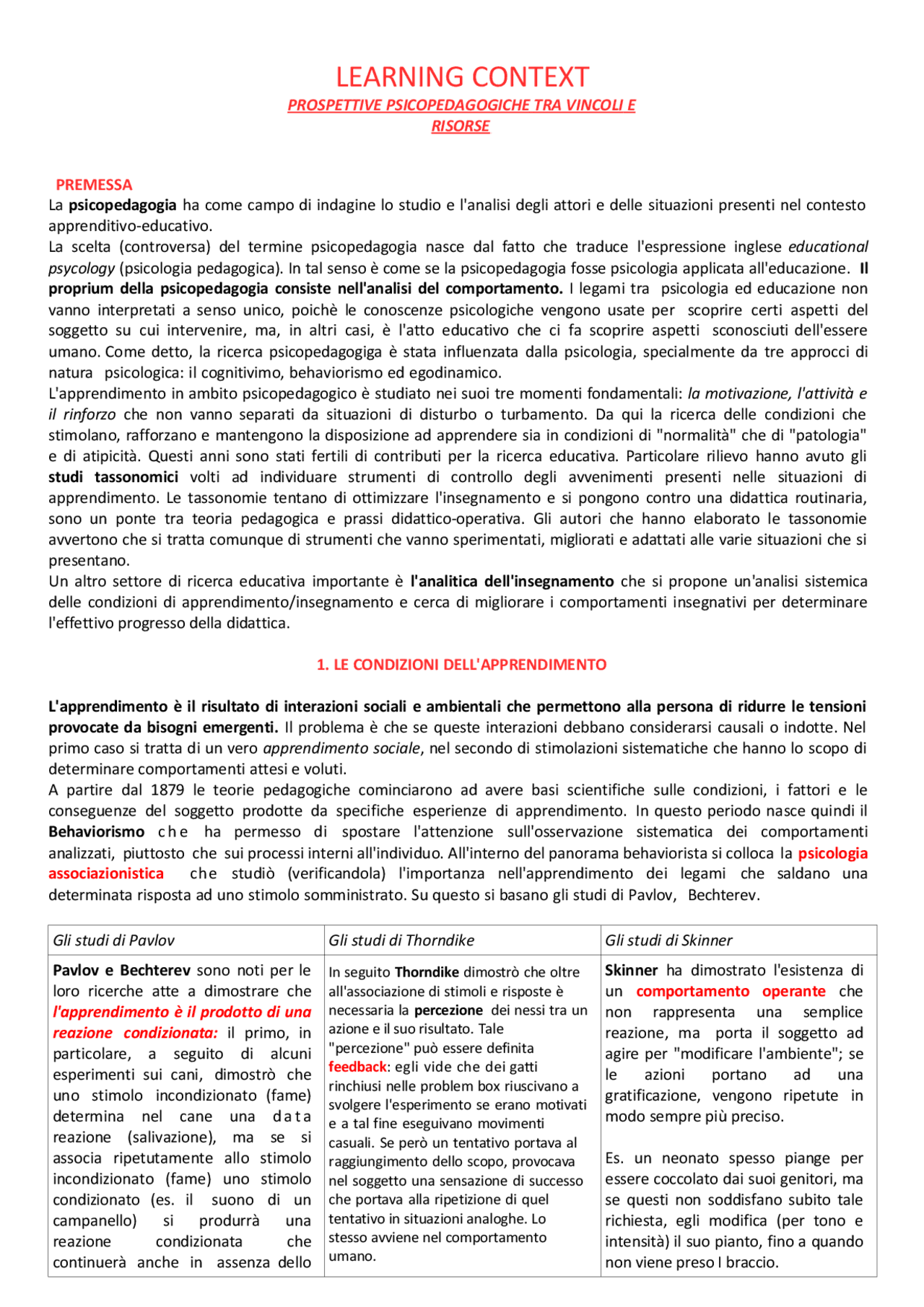 Riassunto Del Manuale Il Learning Context Docsity