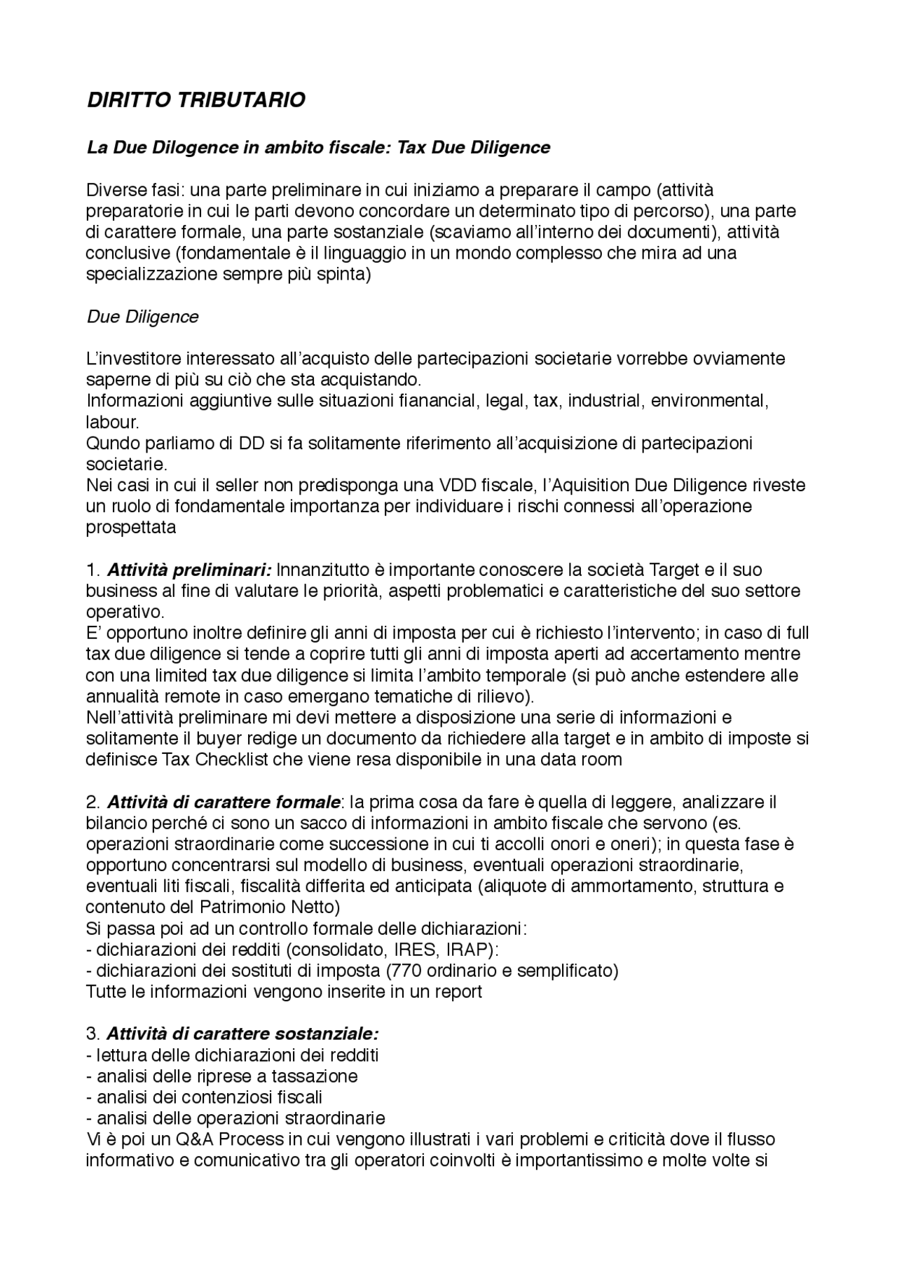 Esame di diritto tributario - Docsity